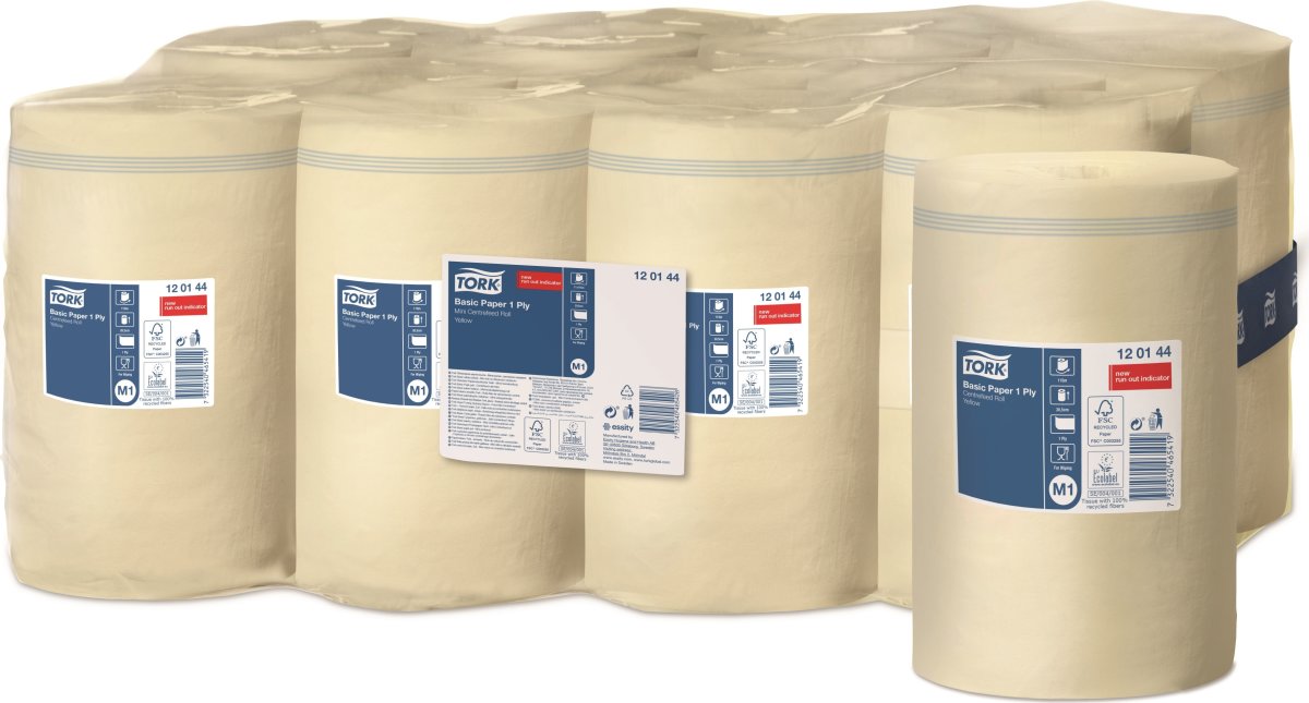 Tork M1 Basic torkpapper, 1 lager, gul, 11 rullar - | Lomax.se